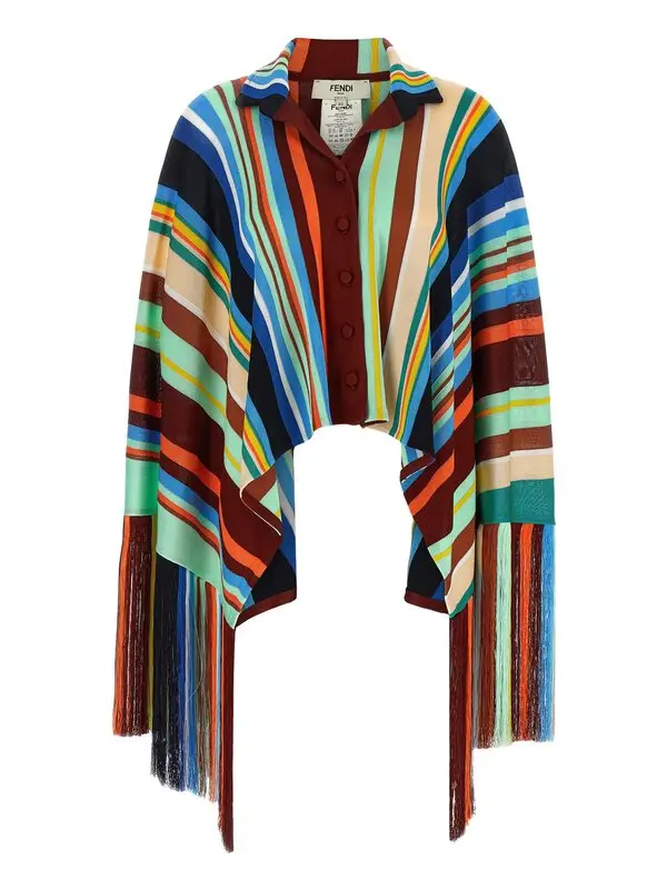 Fendi Striped Poncho With Fringes - Multi