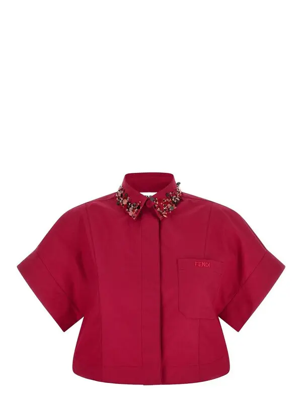 Fendi Cotton Poplin Embroidered Crop Shirt - Multi