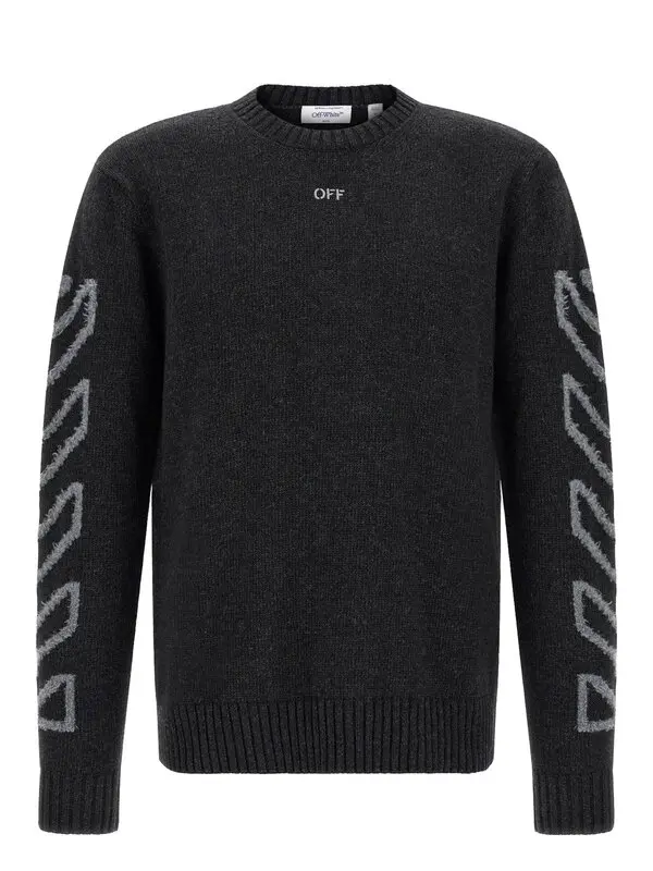 Off-White Diag Arrow Fuzzy Sweater With Intarsia - Gray