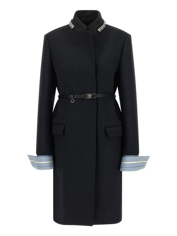 Prada Jewel Collar Coat - Blue