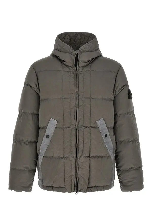 Stone Island Crumpled Effect Down Jacket - Gray