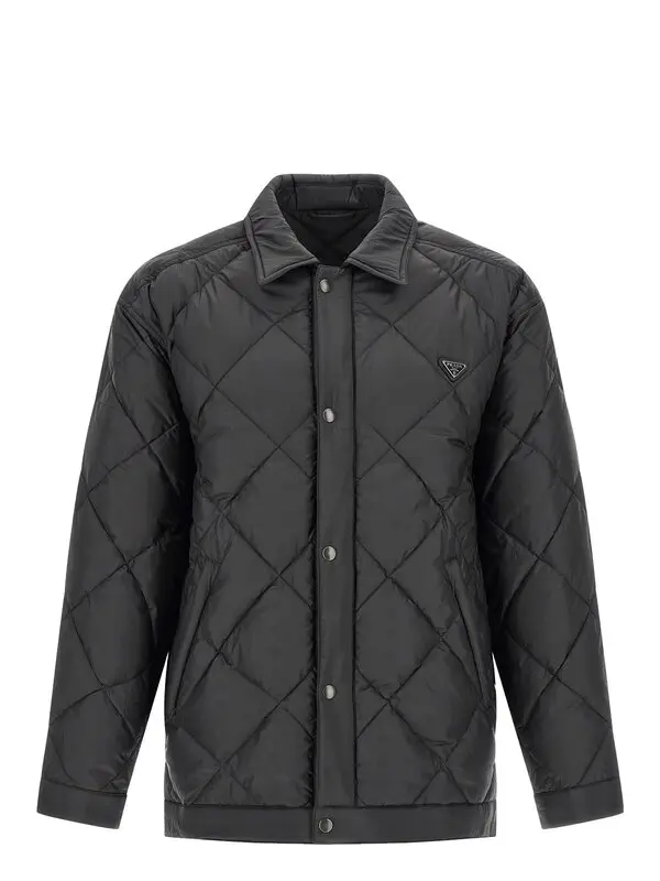 Prada Quilted Down Jacket With Logo - Black