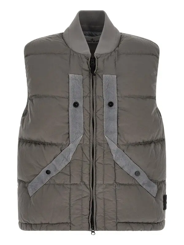 Stone Island Crinkled Effect Puffer Vest - Gray