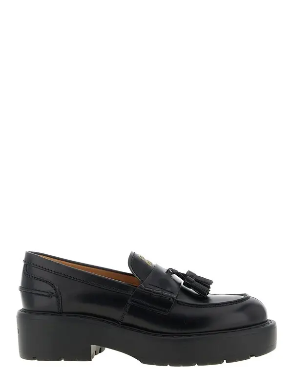 Miu Miu Tassel Loafers In Brushed Leather - Black