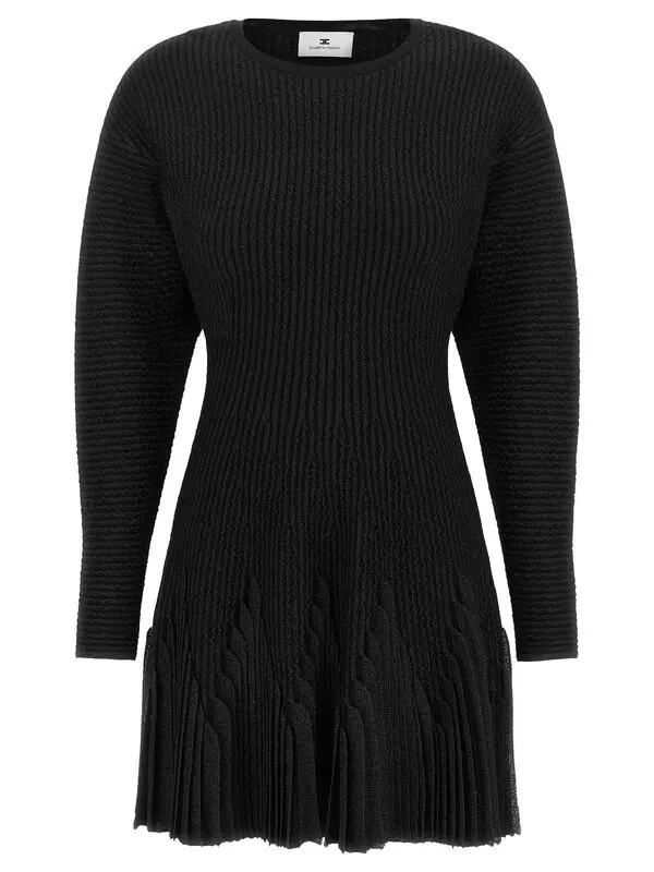 Elisabetta Franchi Knitted Pleated Dress - Black