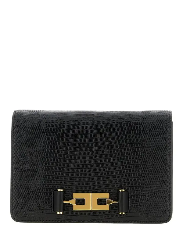 Elisabetta Franchi Lizard Print Crossbody Bag - Black