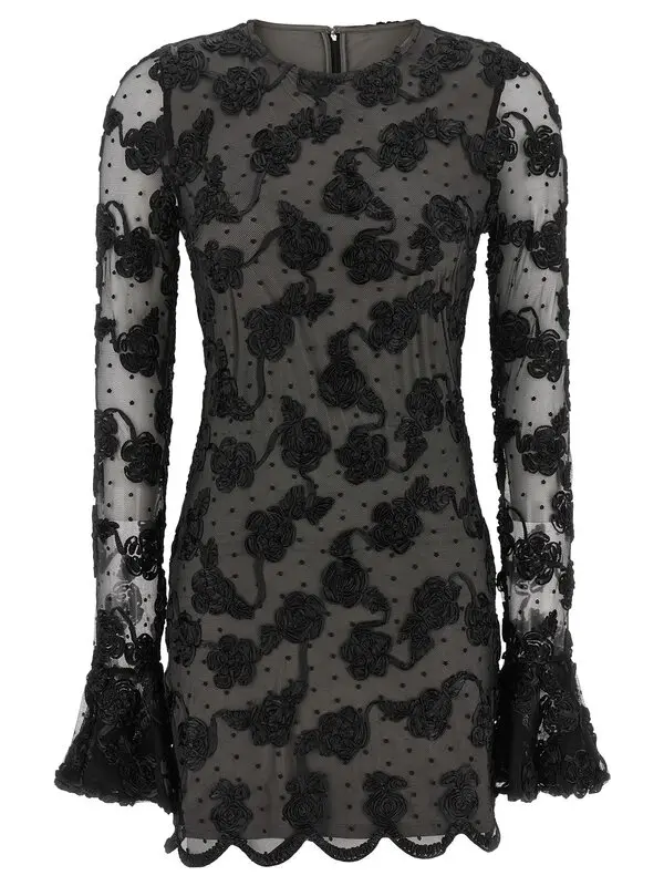 ROTATE BY BIRGER CHRISTENSEN Flower Mesh Dress - Black