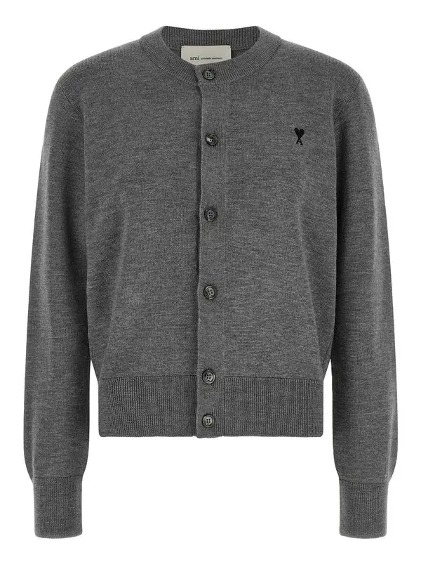 AMI Paris De Coeur Cardigan - Gray