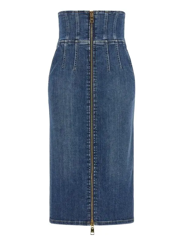 Elisabetta Franchi High-waisted Midi Denim Skirt - Blue