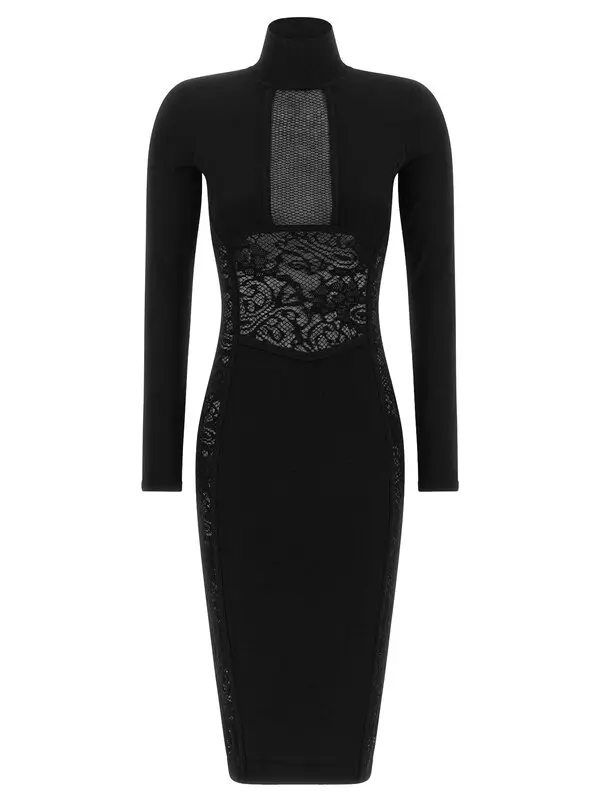 Elisabetta Franchi Knitted And Lace Midi Dress - Black