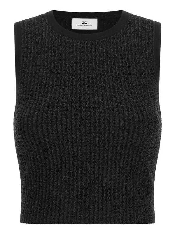 Elisabetta Franchi Ribbed Tricot Top - Black