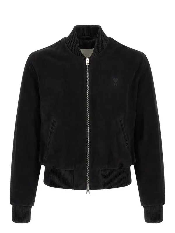 AMI Paris De Coeur Leather Jacket - Black