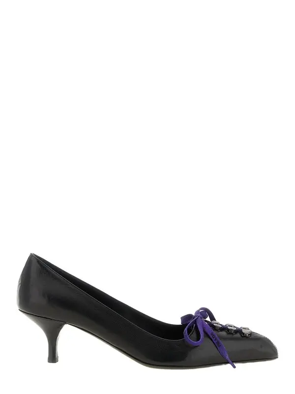 Prada Leather Pumps With Laces - Black