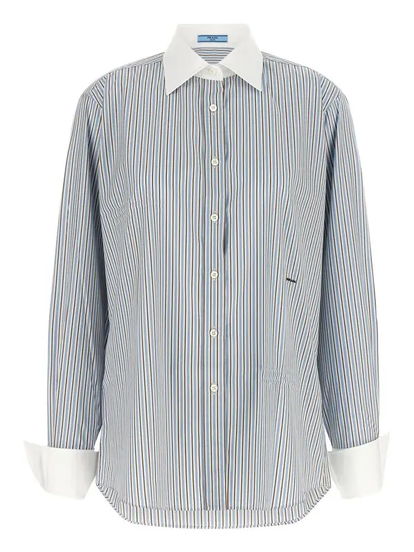 Prada Striped Poplin Shirt - Light Blue