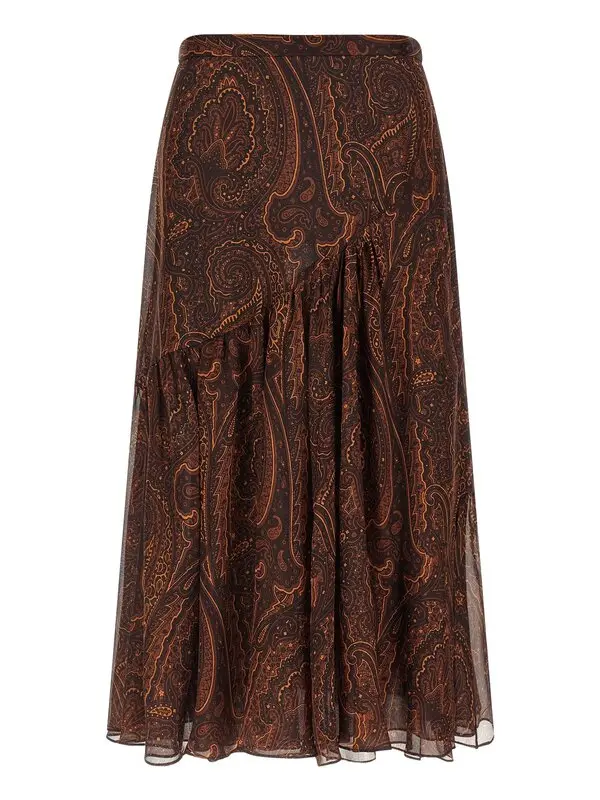 Etro Silk Paisley Skirt - Brown