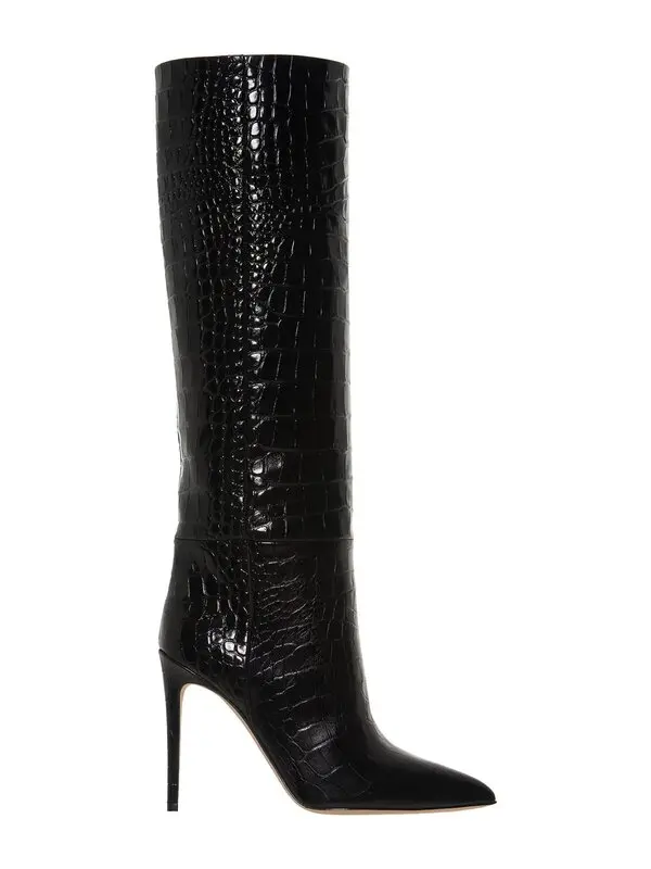 Paris Texas Crocodile Print Stiletto Boots - Black