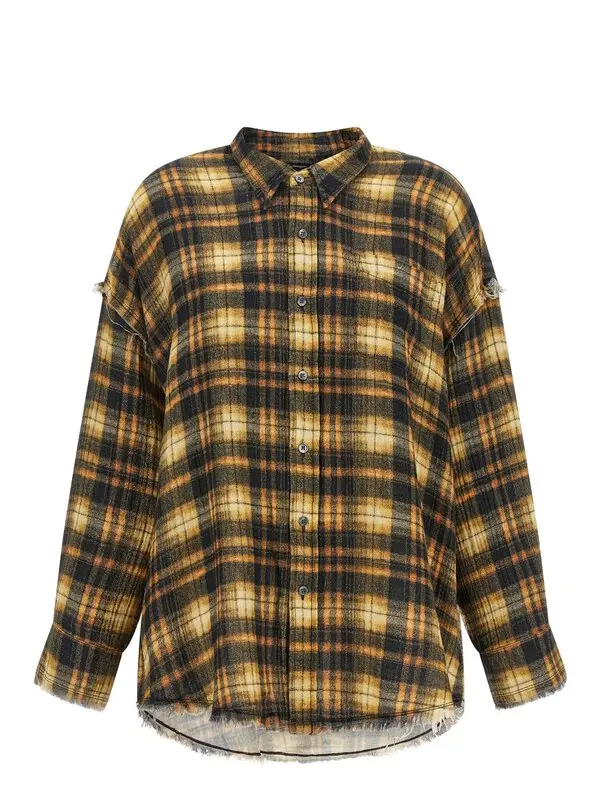 R13 Raw Cut Hem Plaid Shirt - Brown