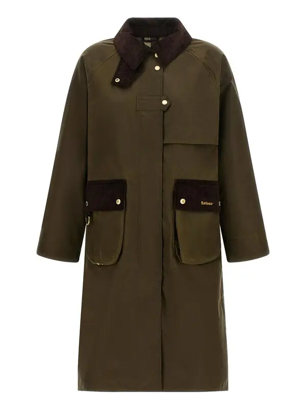 Barbour Kirklees Long Waxed Cotton Jacket - Green