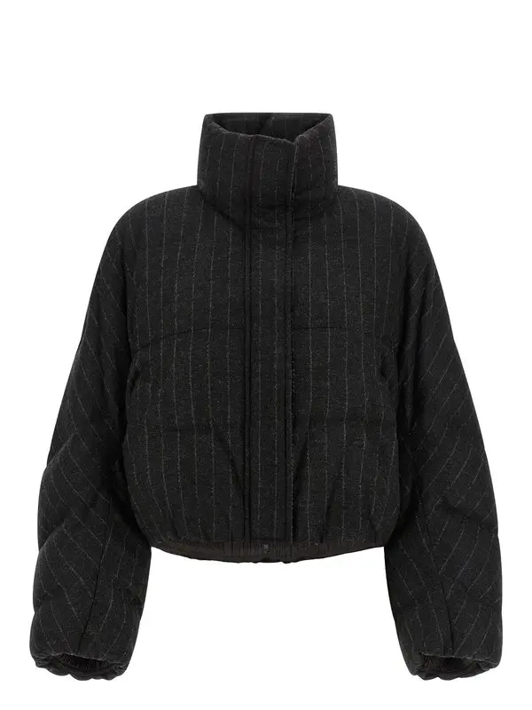Brunello Cucinelli Micro Sequin Pinstriped Crop Down Jacket - Gray