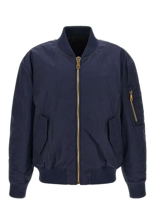 Balmain Logo Embroidery Bomber Jacket - Blue