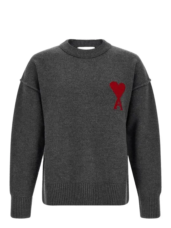 AMI Paris De Coeur Wool Sweater - Gray