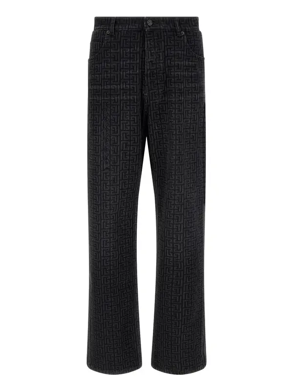 Balmain Monogram Pattern Denim Jeans - Black