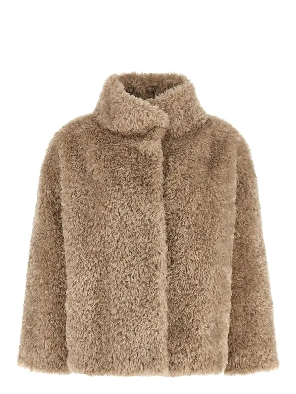 Herno Curled Shearling Effect Coat - Beige