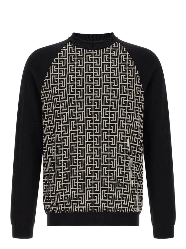 Balmain Pb Monogram Jacquard Sweater - White/black