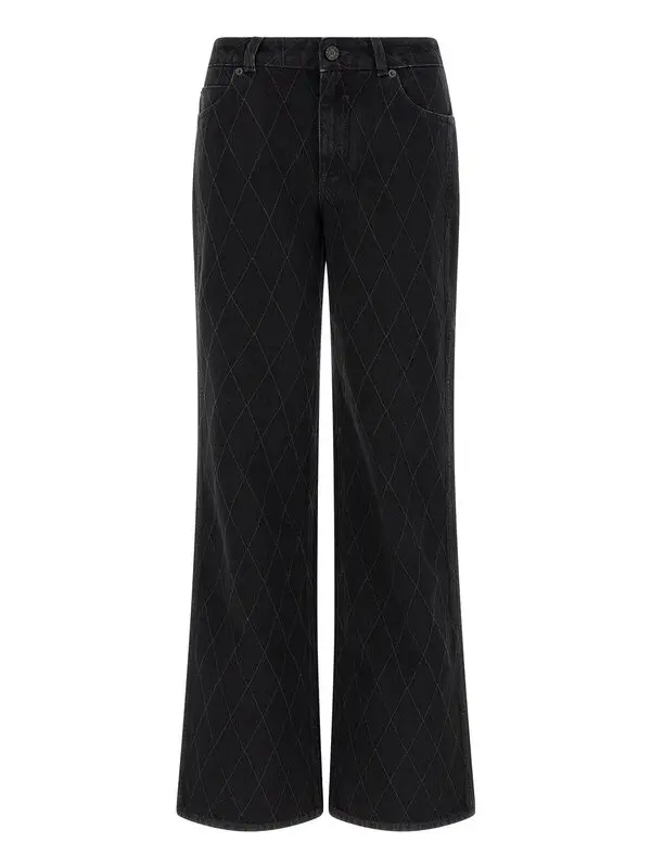 Balmain Diamond-shaped Quilted Denim Jeans - Black