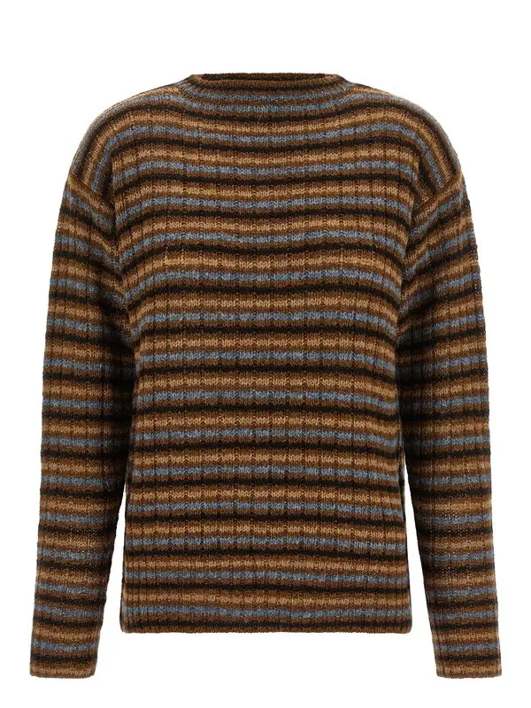 Prada Striped Virgin Wool Sweater - Brown
