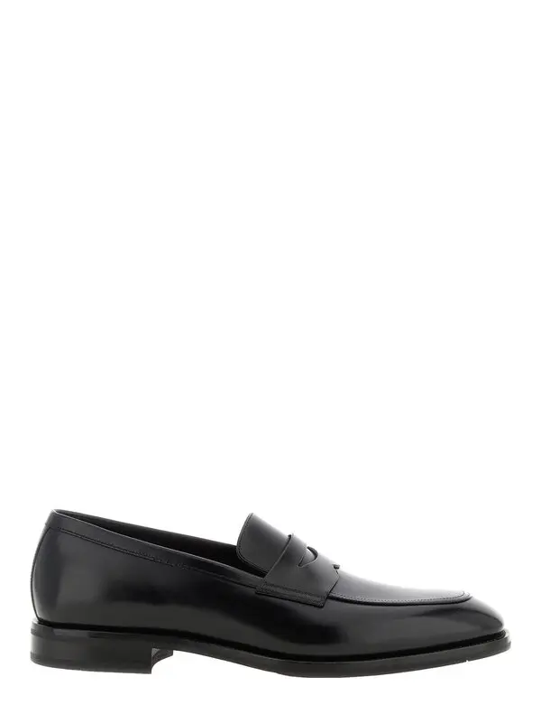 Santoni Gregor Leather Loafers - Black