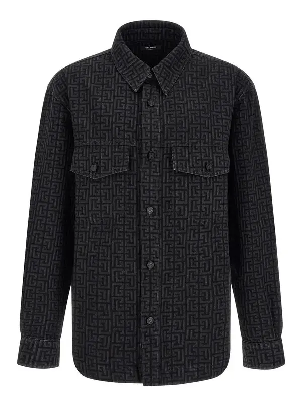 Balmain Monogram Pattern Overshirt - Black
