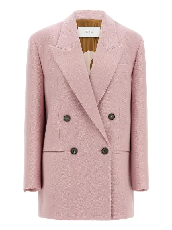 TELA Nomade Virgin Wool Double-breasted Blazer - Pink