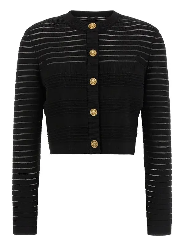 Balmain Semi-transparent Stripes Cardigan - Black