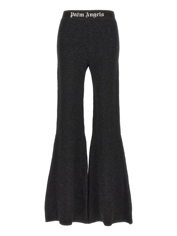 Palm Angels Logo Tape Lurex Knit Pants - Black