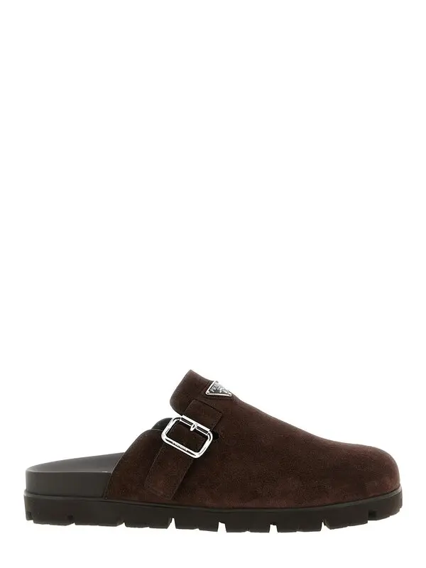 Prada Suede Buckled Sabot - Brown