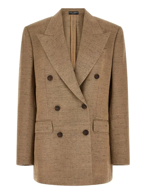 Dolce & Gabbana Double-breasted Tweed-effect Blazer - Beige