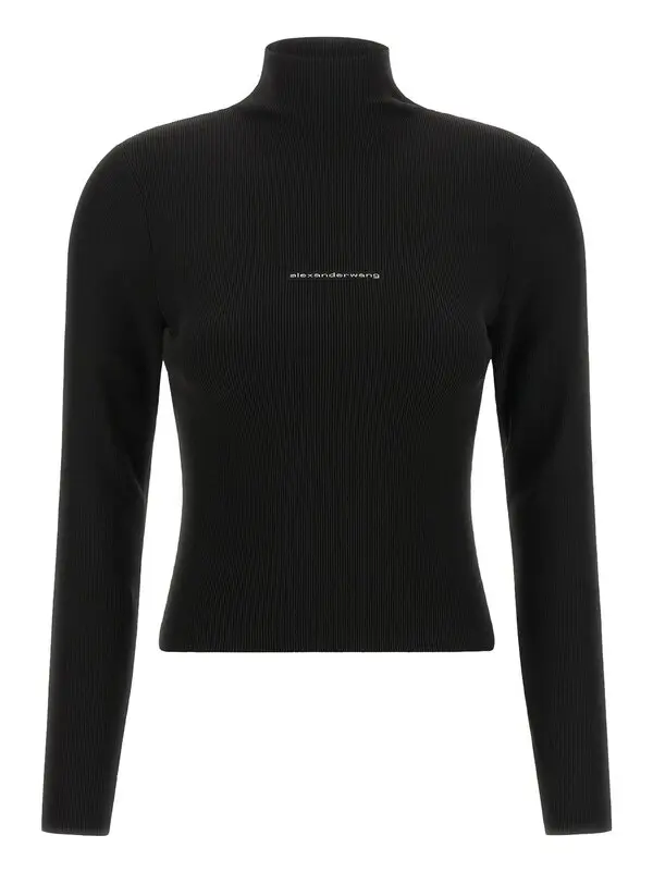 Alexander Wang Ribbed Logo Turtleneck Sweater - Black