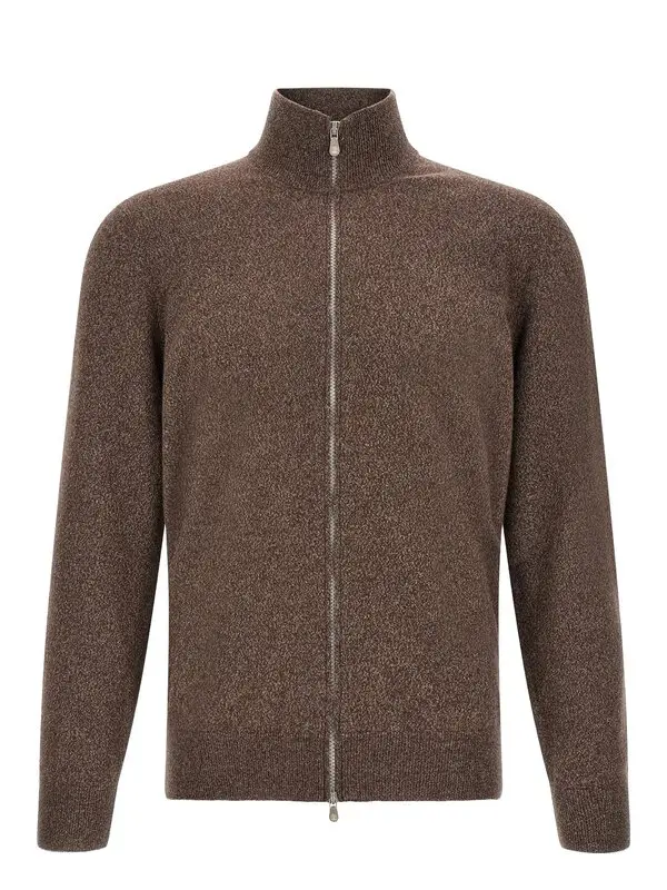 Brunello Cucinelli Cashmere High Neck Zip Cardigan - Brown