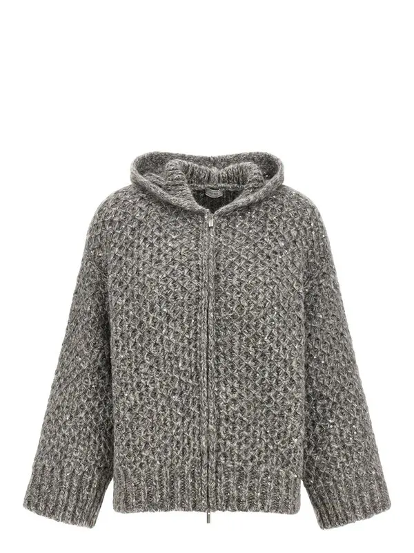 Peserico Zipped Hooded Cardigan - Gray