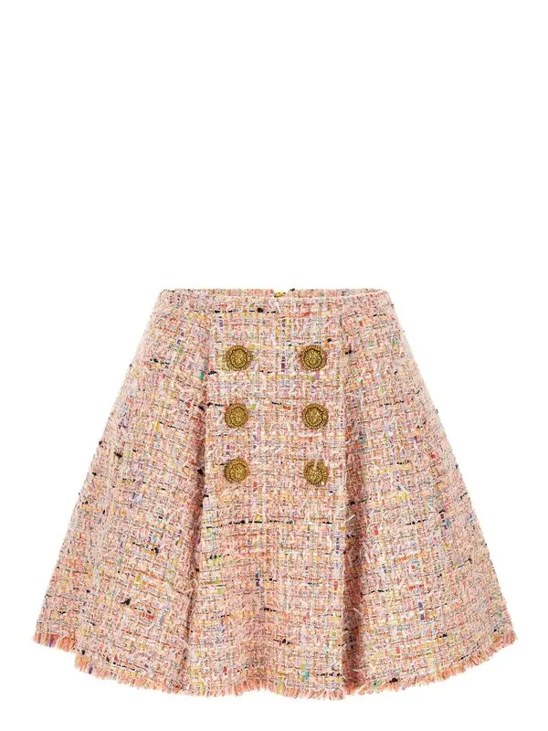 Balmain Tweed Skater Skirt - Pink