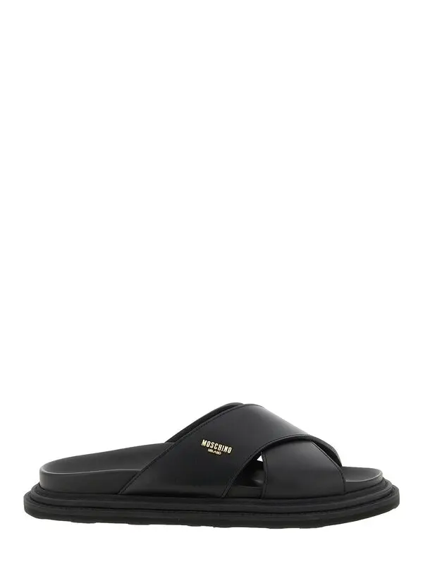 Moschino Leather Sabots With Logo - Black