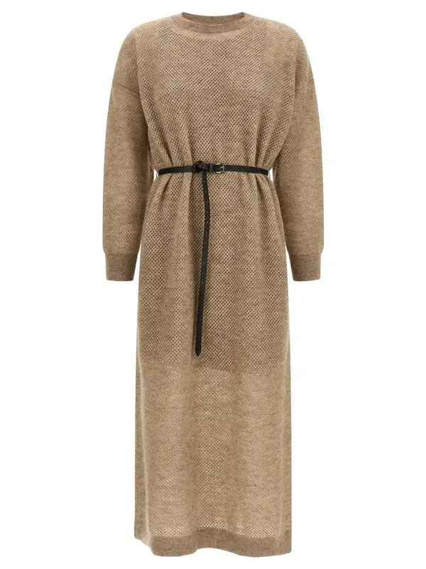 Brunello Cucinelli Sparkling Mesh Midi Dress - Beige