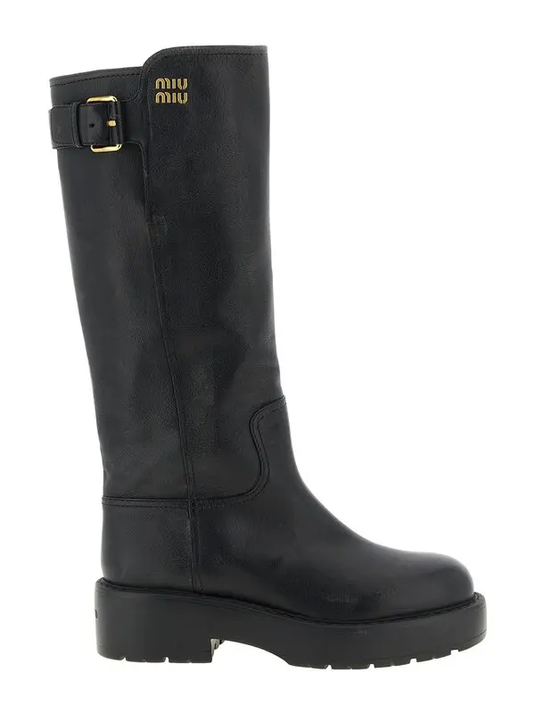 Miu Miu Buckled Leather Boots - Black