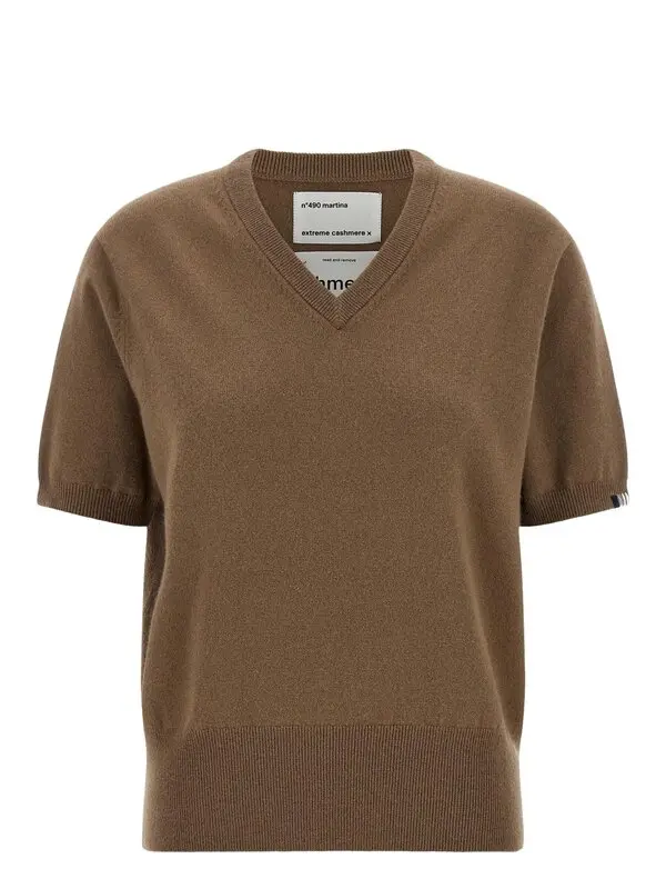 Extreme Cashmere N°490 Martina Short-sleeved V-neck Sweater - Brown