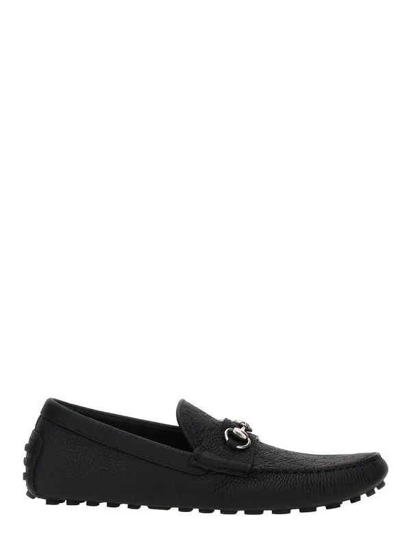 Gucci Morsetto Embossed Leather Driver Loafers - Black