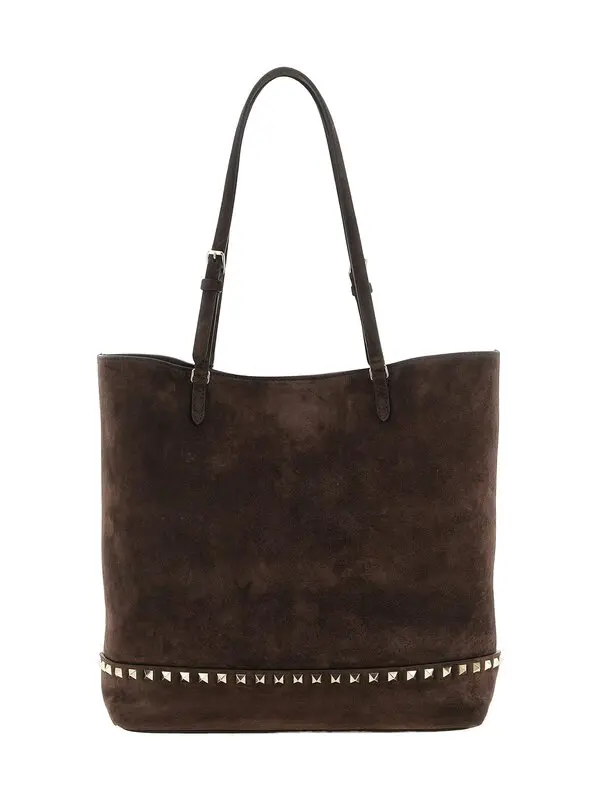 Valentino Garavani Rockstud Medium Suede Shoulder Bag - Brown