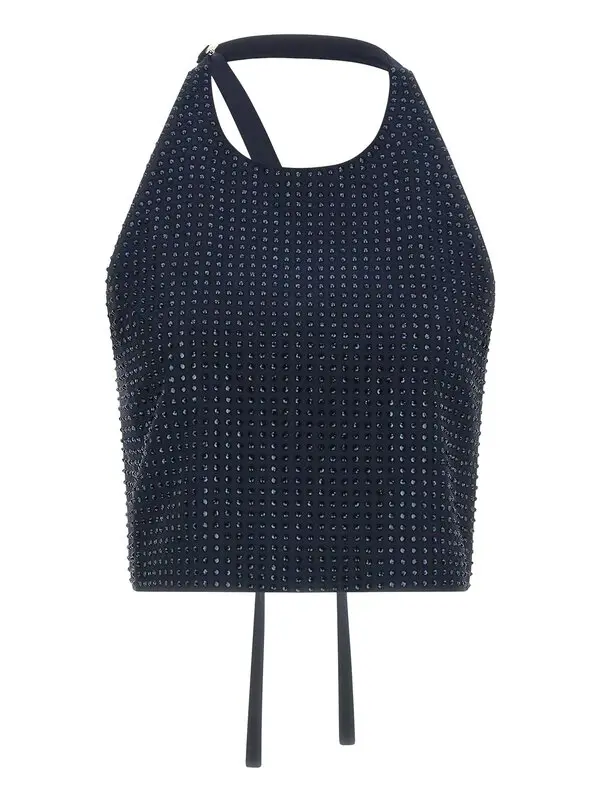 Pinko Rhinestone Embellished Halter Top - Blue