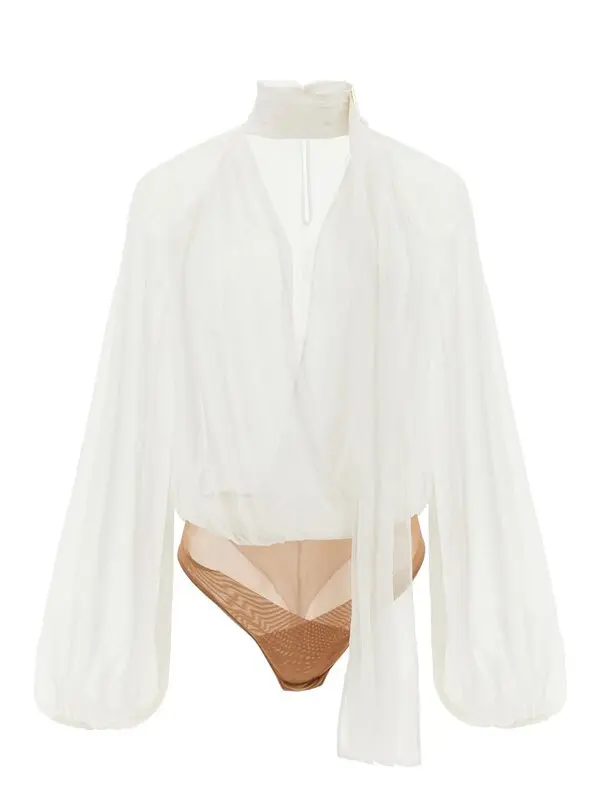 Elisabetta Franchi Crêponne Bodysuit Shirt - White
