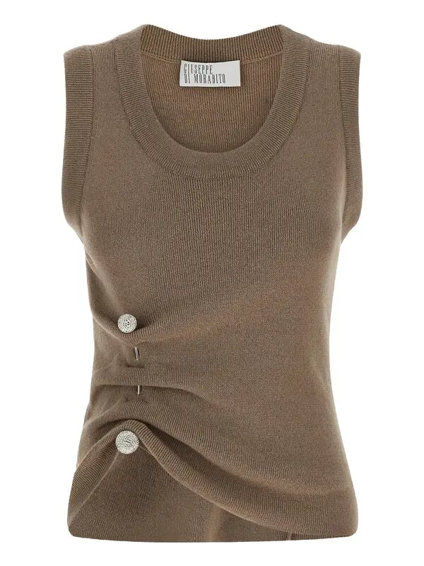 Giuseppe Di Morabito Jewel Brooch Sleeveless Top - Beige